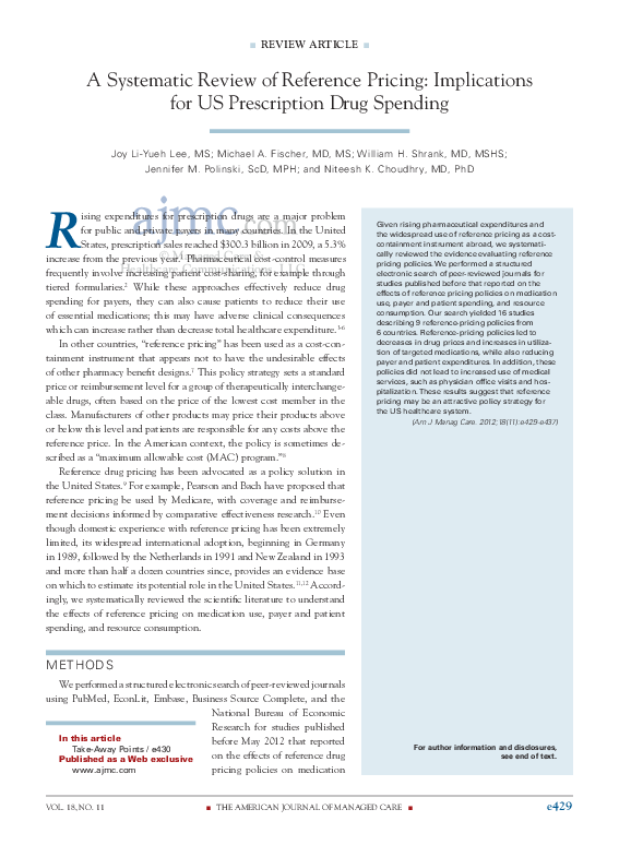 (PDF) A systematic review of reference pricing: implications for US ...