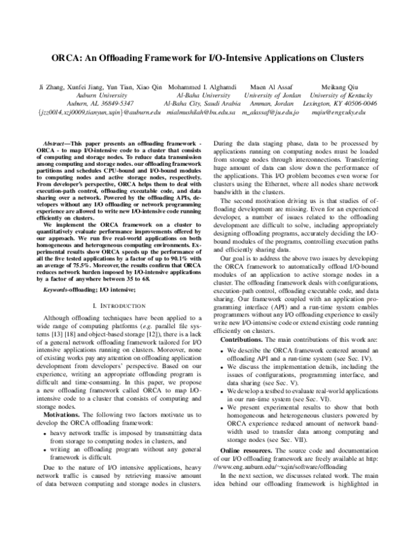 (PDF) ORCA: An offloading framework for I/O-intensive applications on clusters
