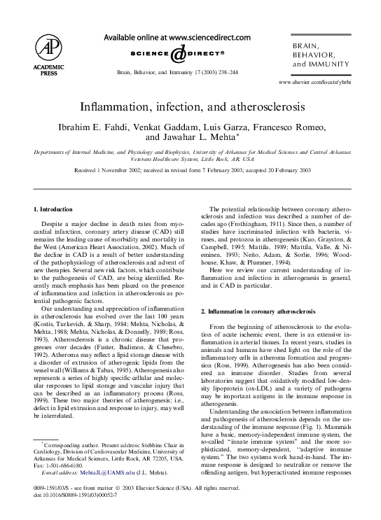 (PDF) Inflammation, infection, and atherosclerosis
