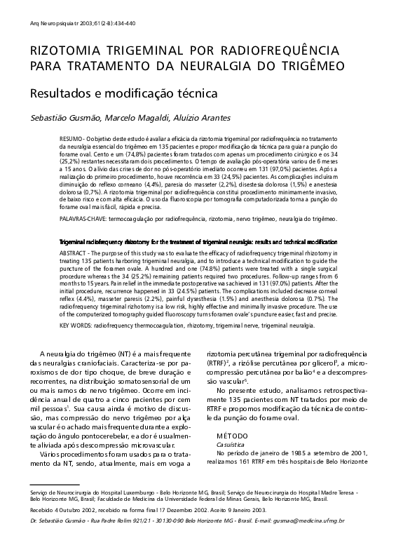 (PDF) Rizotomia trigeminal por radiofrequência para tratamento da ...