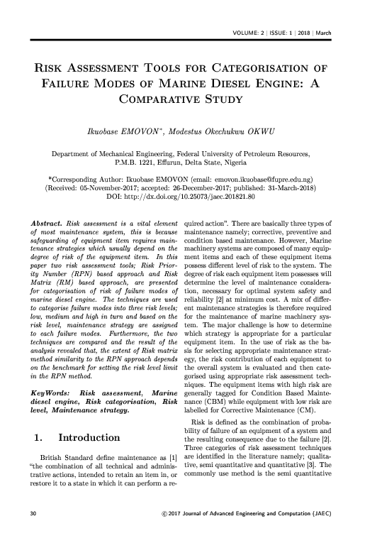 (PDF) Risk Assessment tools for categorisation of failure modes of Marine Diesel Engine: A ...