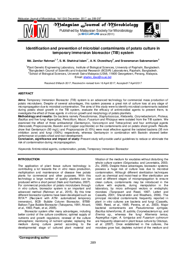 (PDF) Identification and prevention of microbial contaminants of potato ...