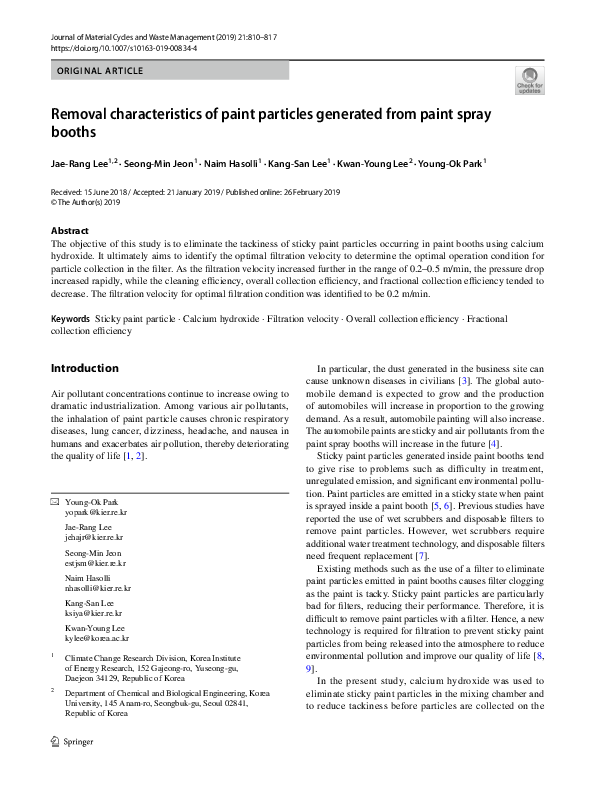 (PDF) Optimizing Filtration of Paint Particles