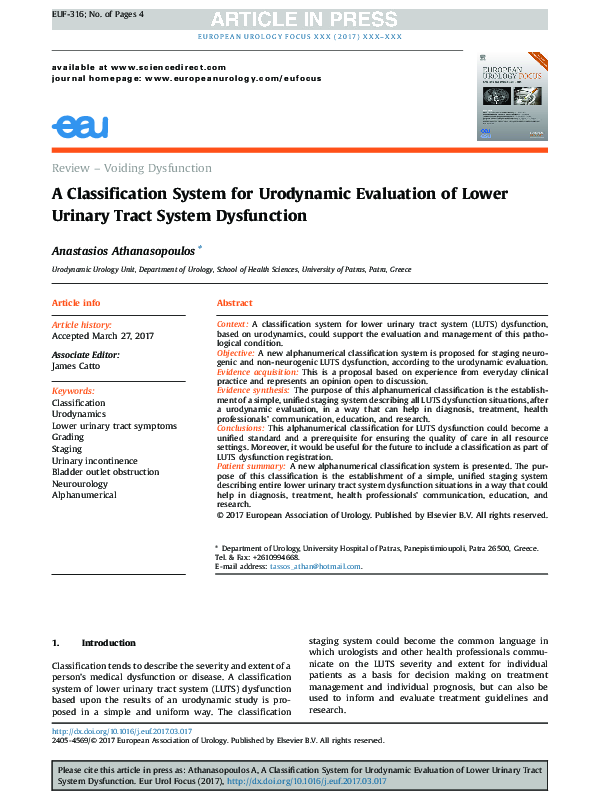 (PDF) A Classification System for Urodynamic Evaluation of Lower Urinary Tract System ...