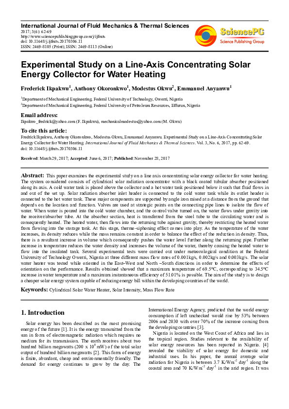 (PDF) Experimental Study on a Line-Axis Concentrating Solar Energy ...
