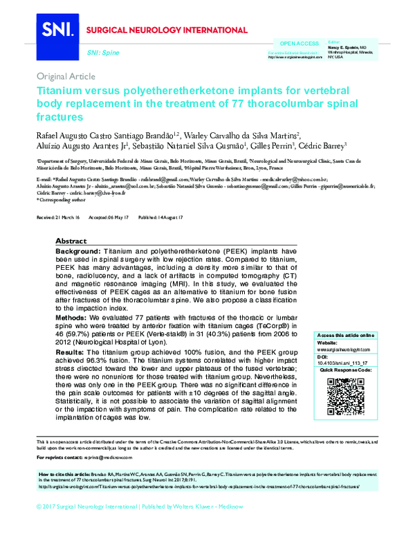 (PDF) Titanium versus polyetheretherketone implants for vertebral body ...