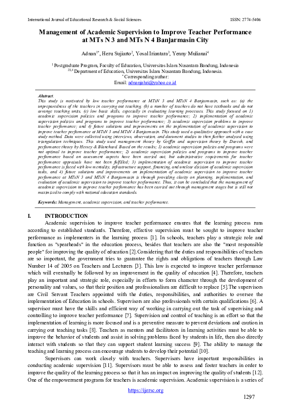 (PDF) Management of Academic Supervision to Improve Teacher Performance at MTsN 3 and MTsN 4 ...