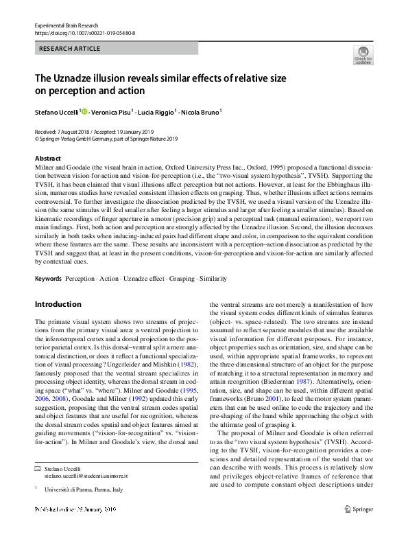 (PDF) The Uznadze illusion reveals similar effects of relative size on perception and action
