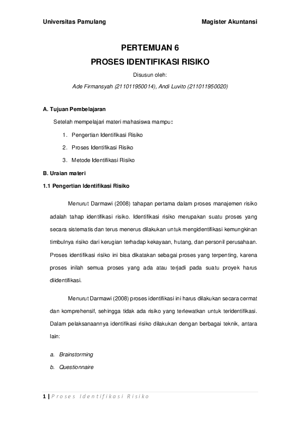 (PDF) IDENTIFIKASI RISIKO
