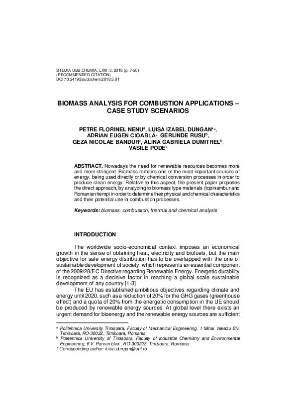 (PDF) Biomass analysis for combustion applications – case study scenarios