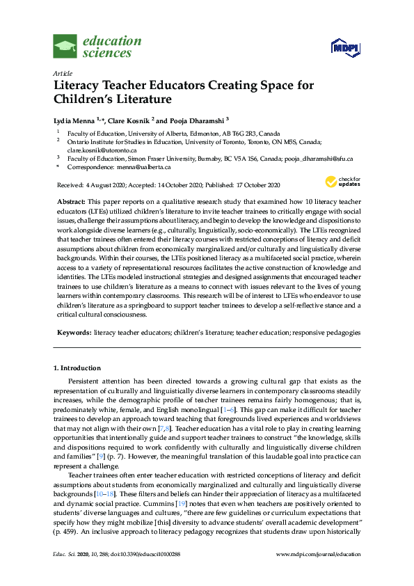 (PDF) Literacy Teacher Educators Creating Space for Children’s Literature