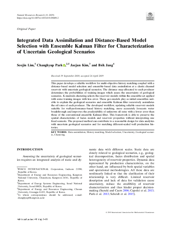Pdf Integrated Data Assimilation And Distance Based Model Selection With Ensemble Kalman