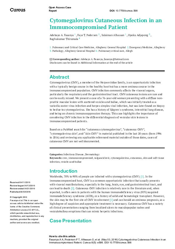 (PDF) Cytomegalovirus Cutaneous Infection in an Immunocompromised Patient