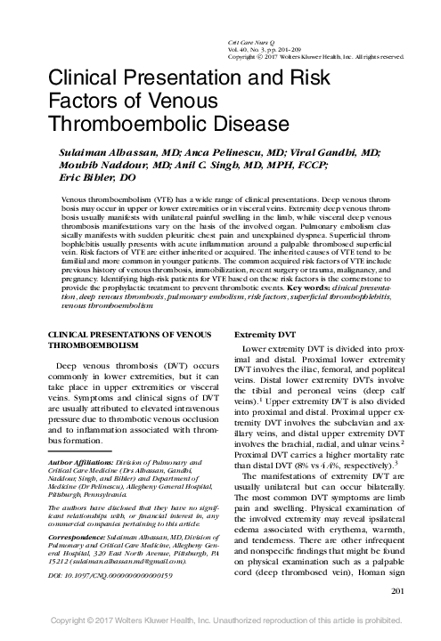 (PDF) Clinical Presentation and Risk Factors of Venous Thromboembolic Disease