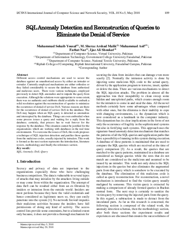 (PDF) SQL Anomaly Detection and Reconstruction of Queries to Eliminate ...