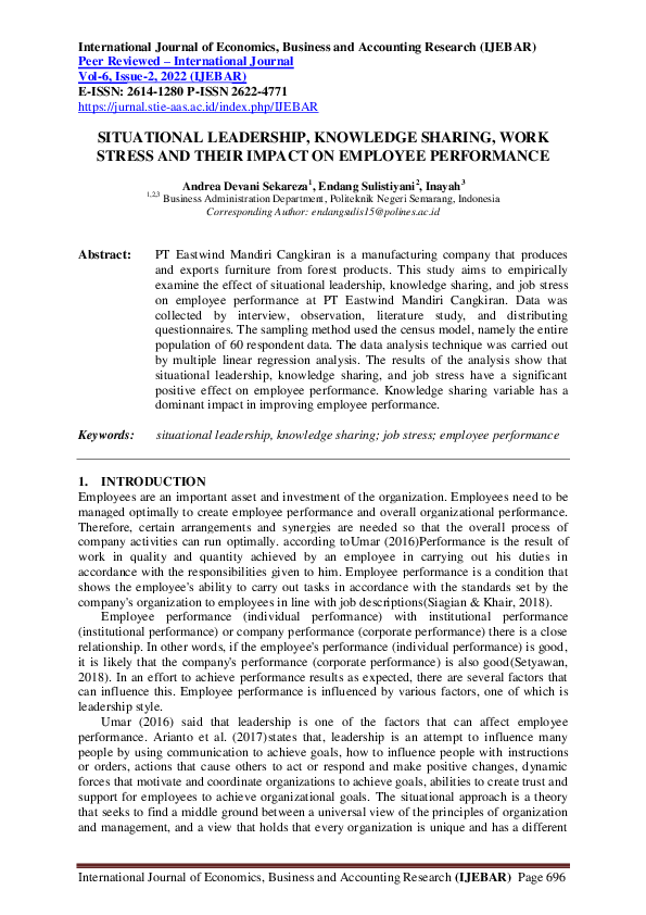 (PDF) Situational Leadership, Knowledge Sharing, Work Stress on Employee Performance and Their ...