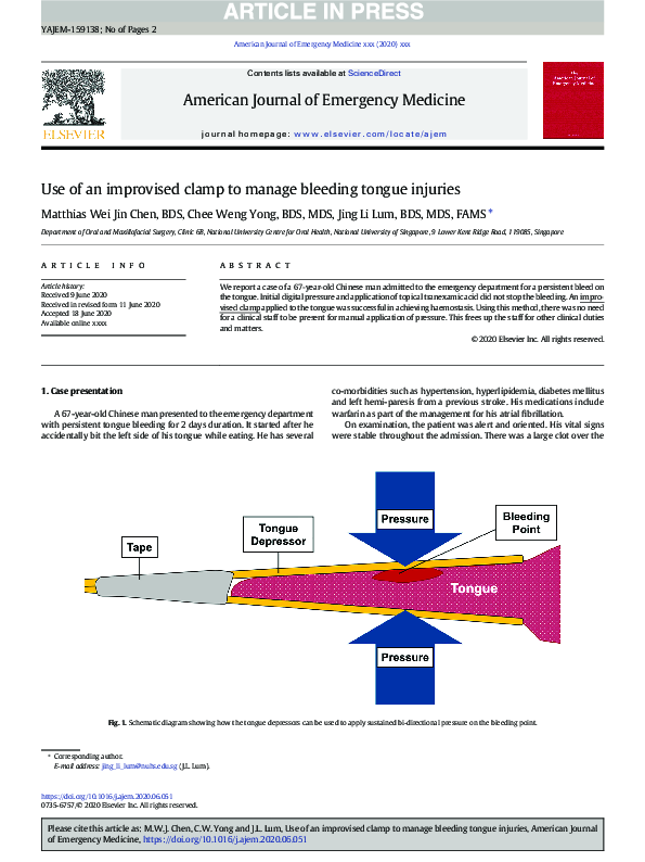 (PDF) Use of an improvised clamp to manage bleeding tongue injuries