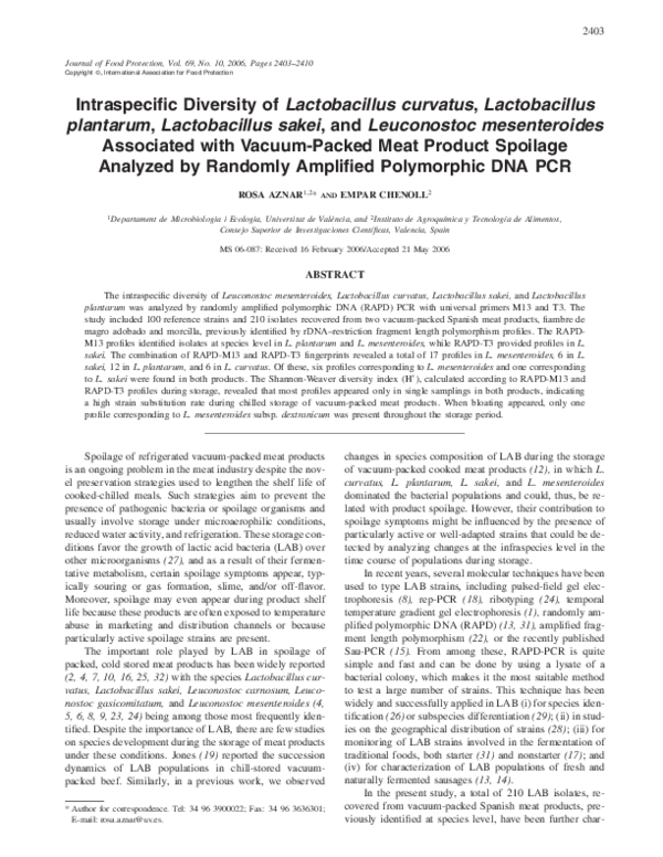 (PDF) Intraspecific Diversity of Lactobacillus curvatus, Lactobacillus ...