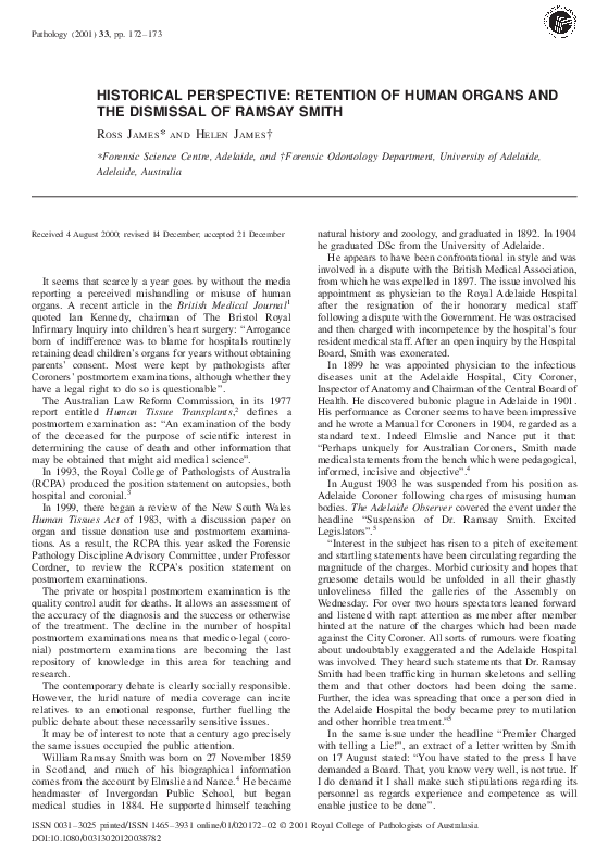 (PDF) Historical Perspective: Retention of Human Organs and the ...