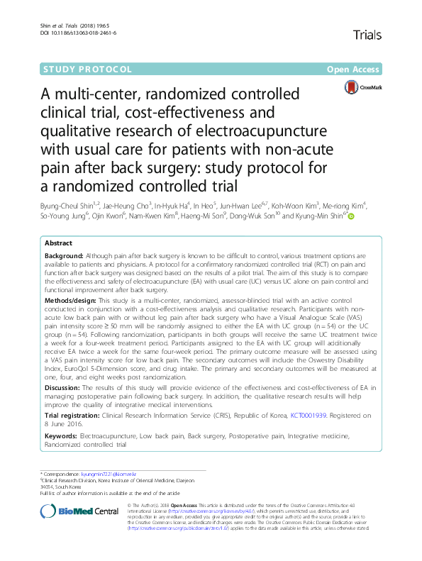 (PDF) A multi-center, randomized controlled clinical trial, cost ...