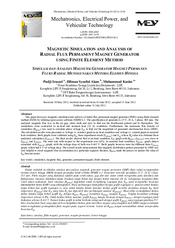 Pdf Magnetic Simulation And Analysis Of Radial Flux Permanent Magnet Generator Using Finite