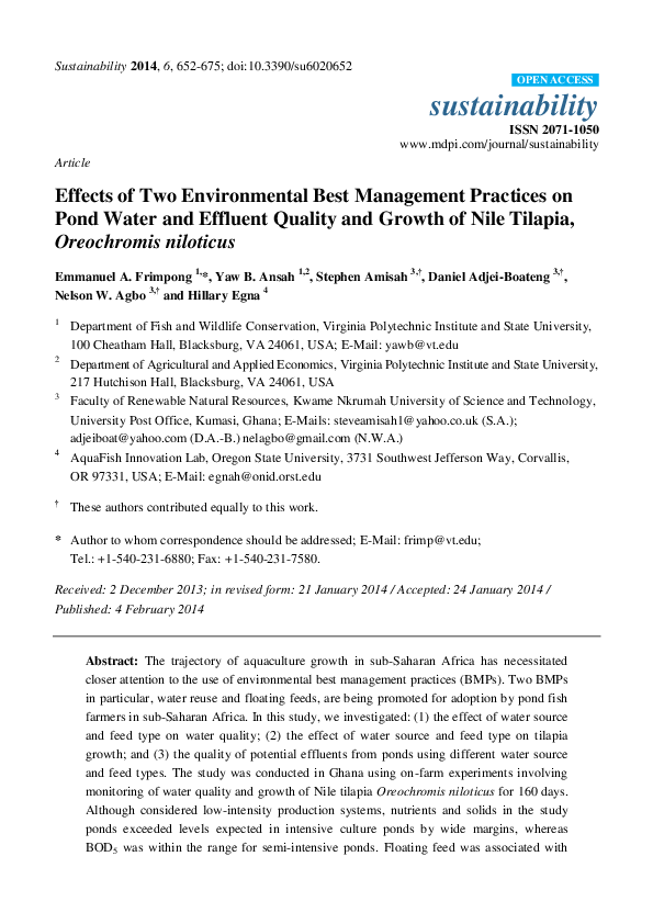 (PDF) Article Effects of Two Environmental Best Management Practices on ...