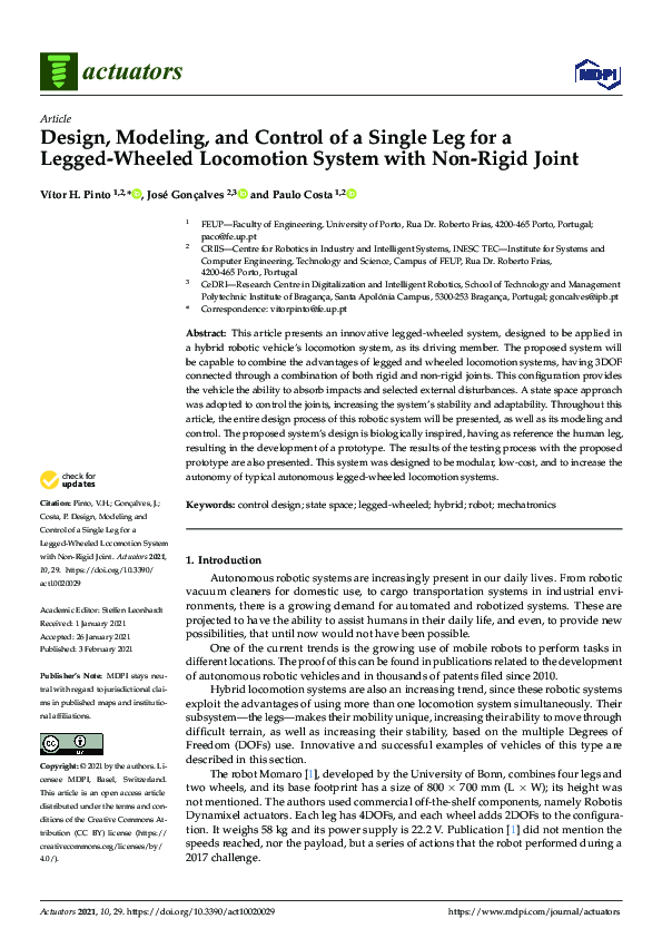 Pdf Design Modeling And Control Of A Single Leg For A Legged Wheeled Locomotion System With