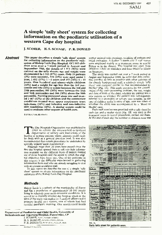 (PDF) Tally System for Pediatric Hospital Utilization