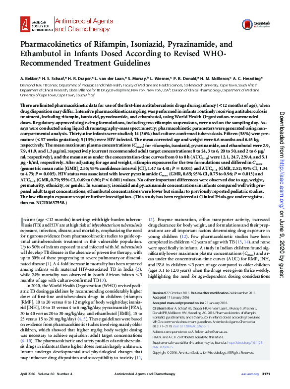 (PDF) Pharmacokinetics of Rifampin, Isoniazid, Pyrazinamide, and ...