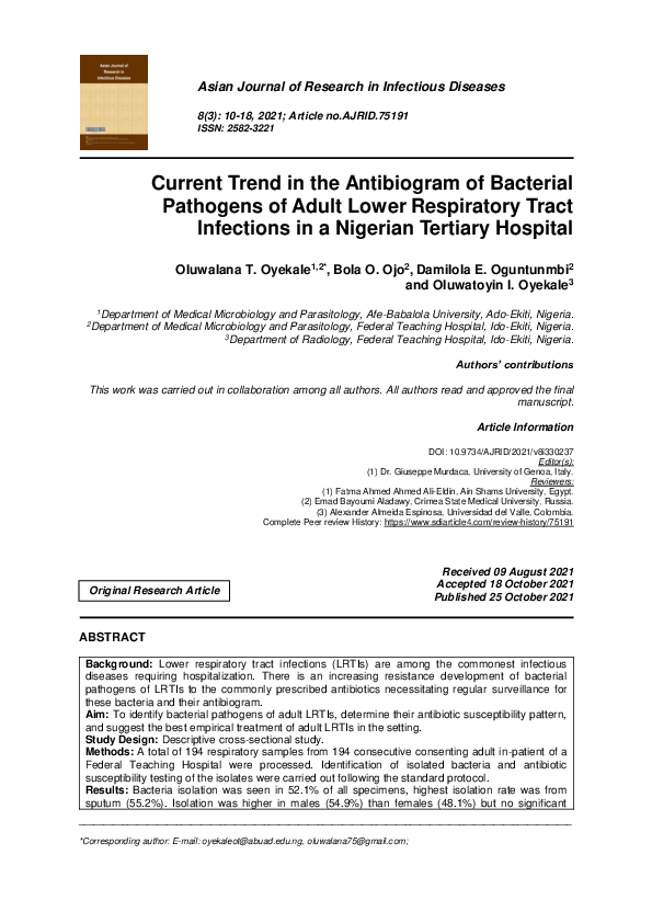 (PDF) Current Trend in the Antibiogram of Bacterial Pathogens of Adult ...