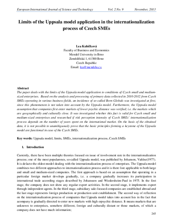 (PDF) Limits of the Uppsala model application in the internationalization process of Czech SMEs