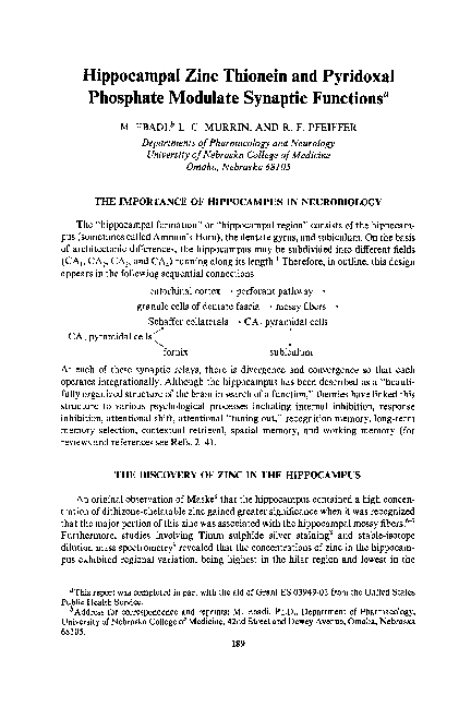 (PDF) Hippocampal Zinc Thionein and Pyridoxal Phosphate Modulate ...