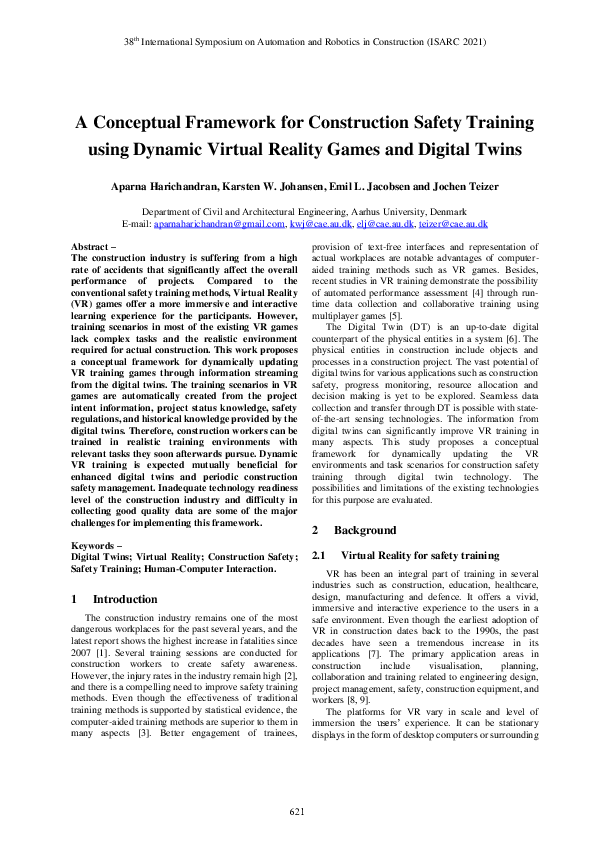 (PDF) A Conceptual Framework for Construction Safety Training using Dynamic Virtual Reality ...
