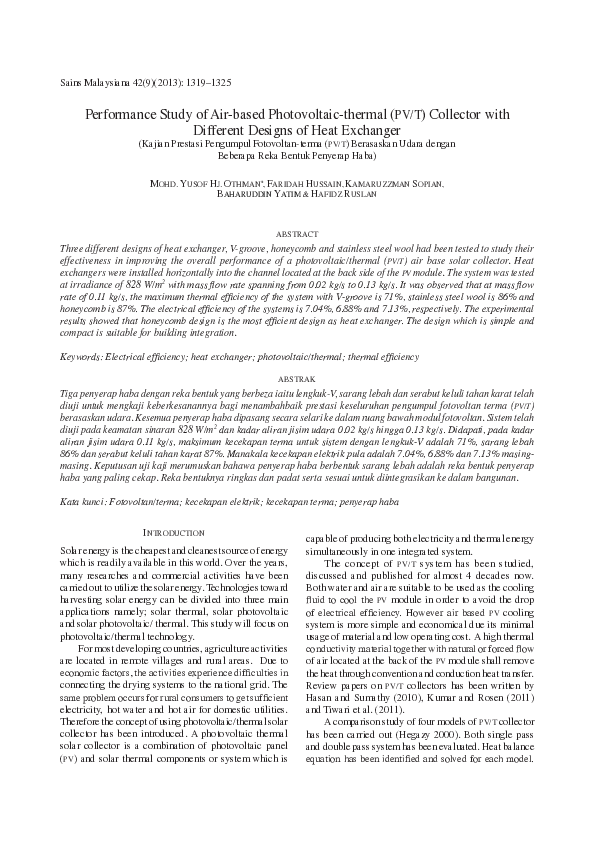 (PDF) Performance Study of Air-based Photovoltaic-thermal (PV/T ...
