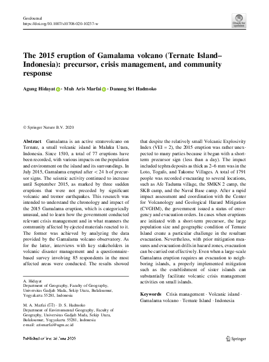 (PDF) The 2015 eruption of Gamalama volcano (Ternate Island–Indonesia ...