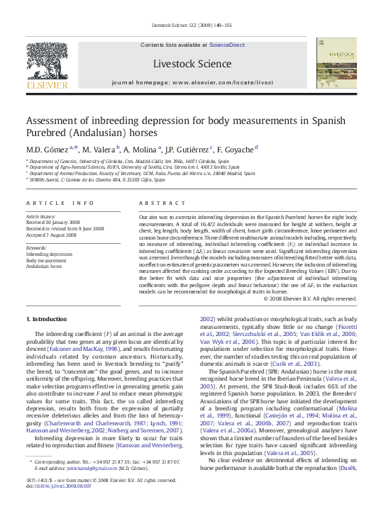 (PDF) Assessment of inbreeding depression for body measurements in Spanish Purebred (Andalusian ...