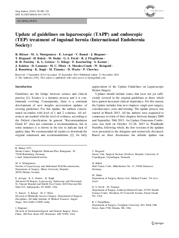 (PDF) Update of guidelines on laparoscopic (TAPP) and endoscopic (TEP ...