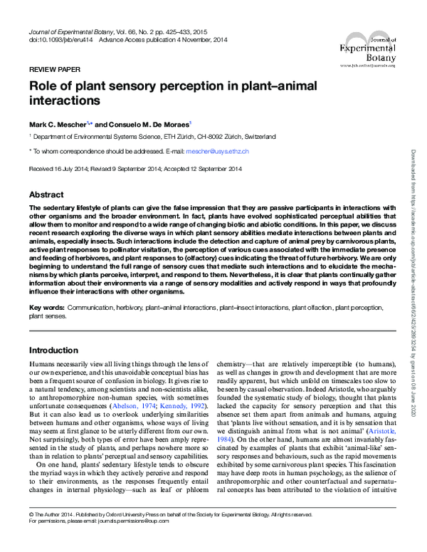 (PDF) Role of plant sensory perception in plant-animal interactions