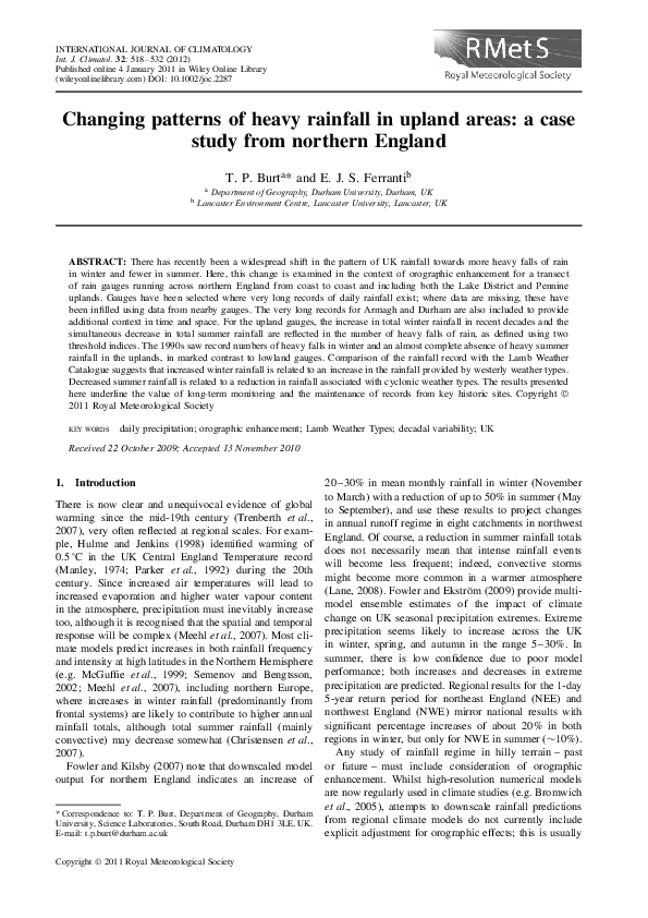 (PDF) Changing patterns of heavy rainfall in upland areas: a case study ...