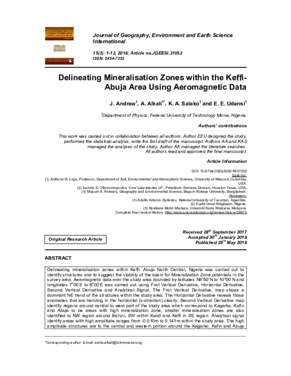 (PDF) Delineating Mineralisation Zones within the Keffi-Abuja Area ...