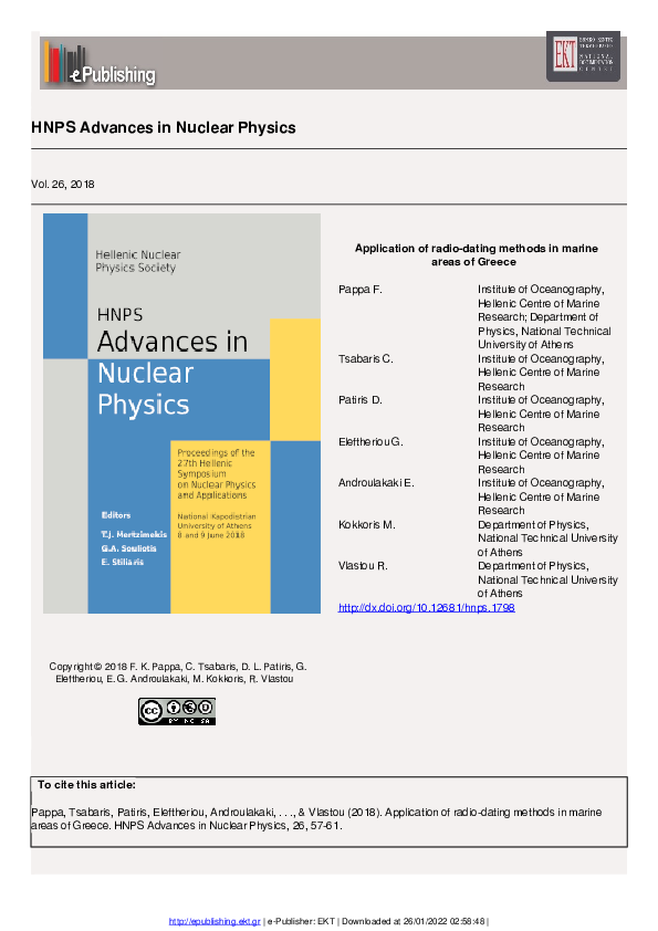 (PDF) Application of radio-dating methods in marine areas of Greece