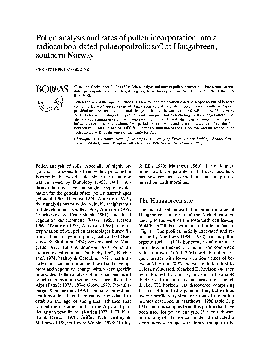 (PDF) Pollen analysis and rates of pollen incorporation into a ...