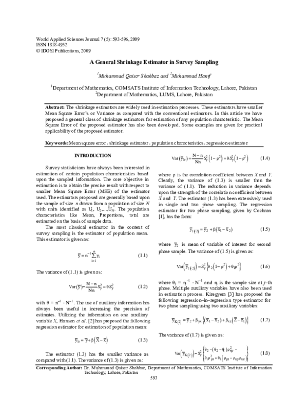 Pdf General Shrinkage Estimators For Survey Sampling