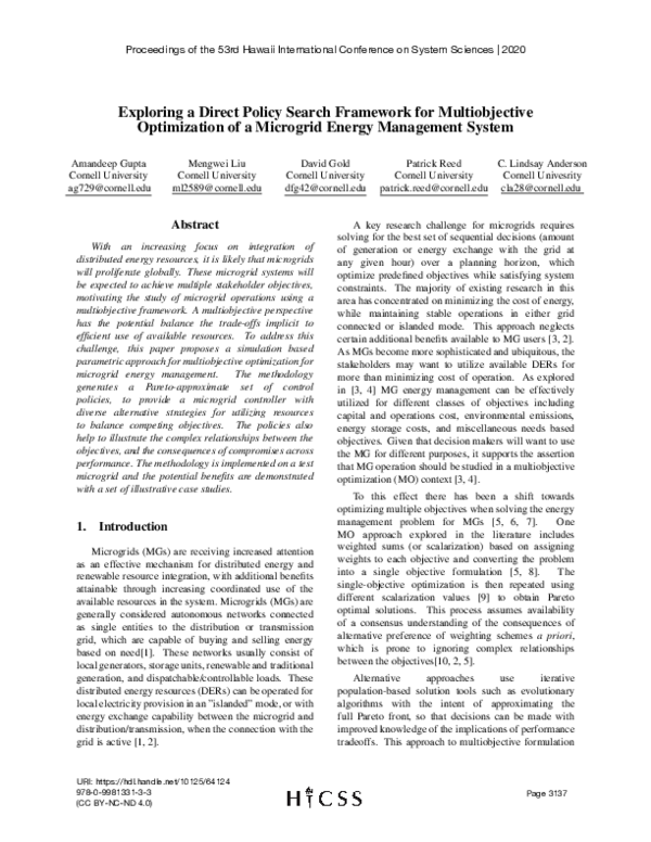 Pdf Exploring A Direct Policy Search Framework For Multiobjective Optimization Of A Microgrid