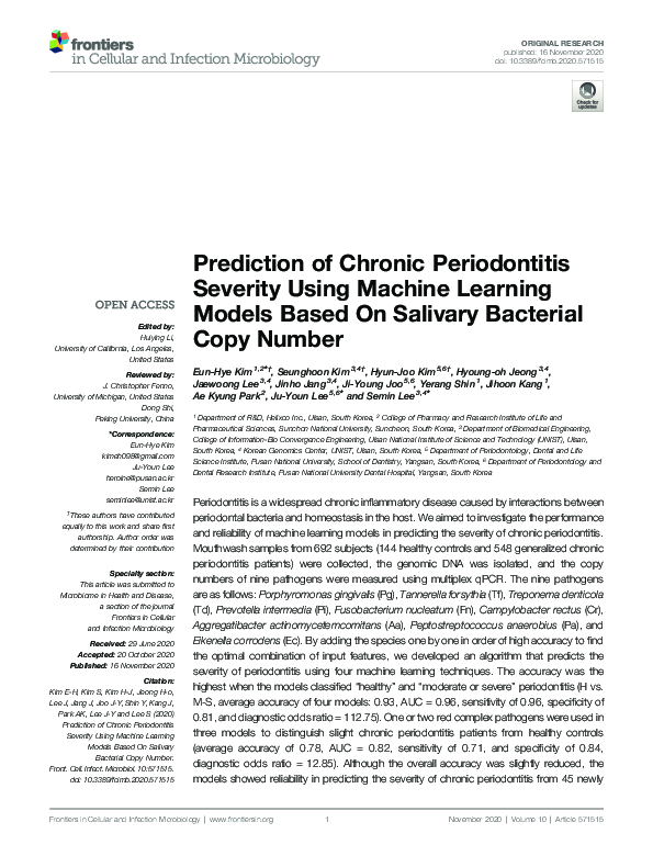 (PDF) Prediction of Chronic Periodontitis Severity Using Machine ...