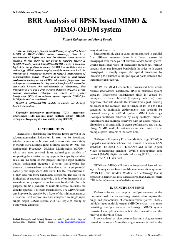 (PDF) BER Analysis of BPSK based MIMO & MIMO-OFDM system