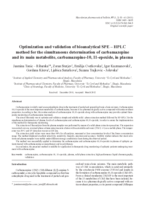 (PDF) Simultaneous HPLC Analysis of Carbamazepine and Metabolite