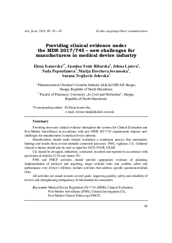 (PDF) Providing clinical evidence under the MDR 2017/745: New ...
