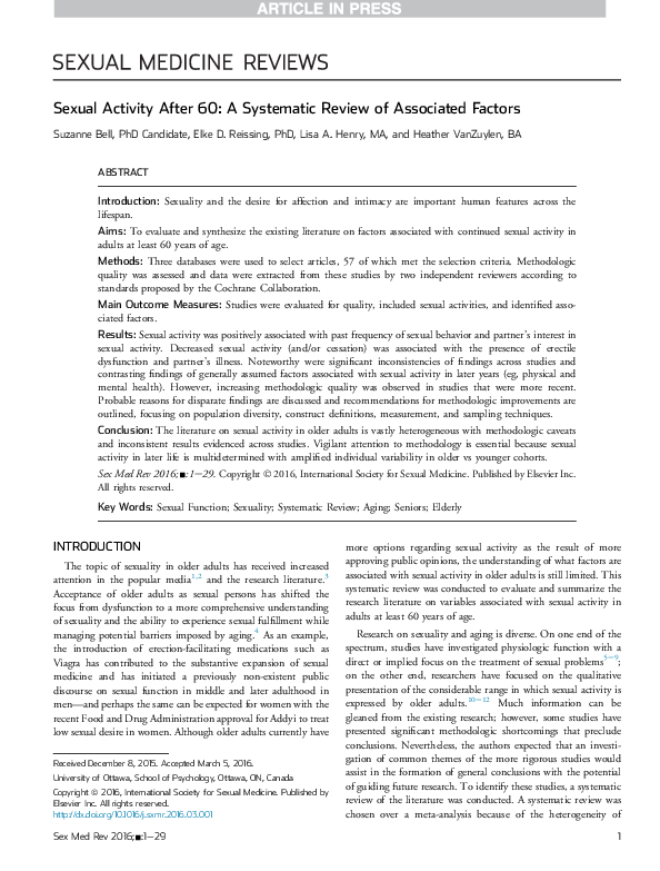 Pdf Sexual Activity After 60 A Systematic Review Of Associated Factors