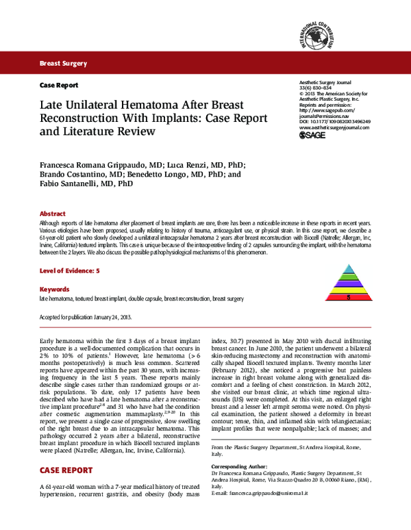 Pdf Late Unilateral Hematoma After Breast Reconstruction With